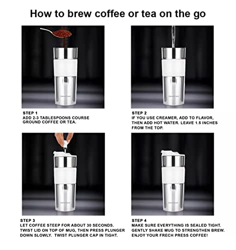 JavaSun French Press Travel Mug 16oz, Large Deluxe Coffee and Tea maker (Black)
