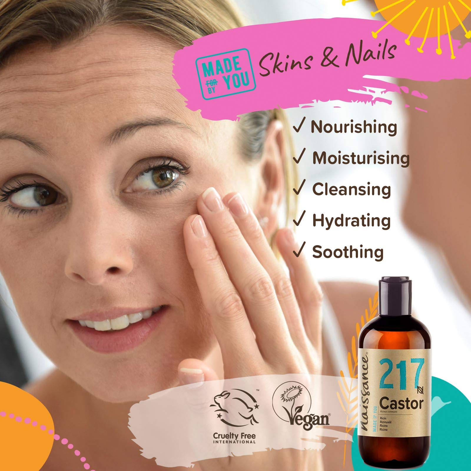 naissance Cold Pressed Castor Oil 8 fl oz - For Hair, Beard, Eyelashes, Eyebrows, Nails and Skin - Pure & Natural, Virgin, Unrefined, Vegan, Hexane-Free, Non GMO, Cruelty Free