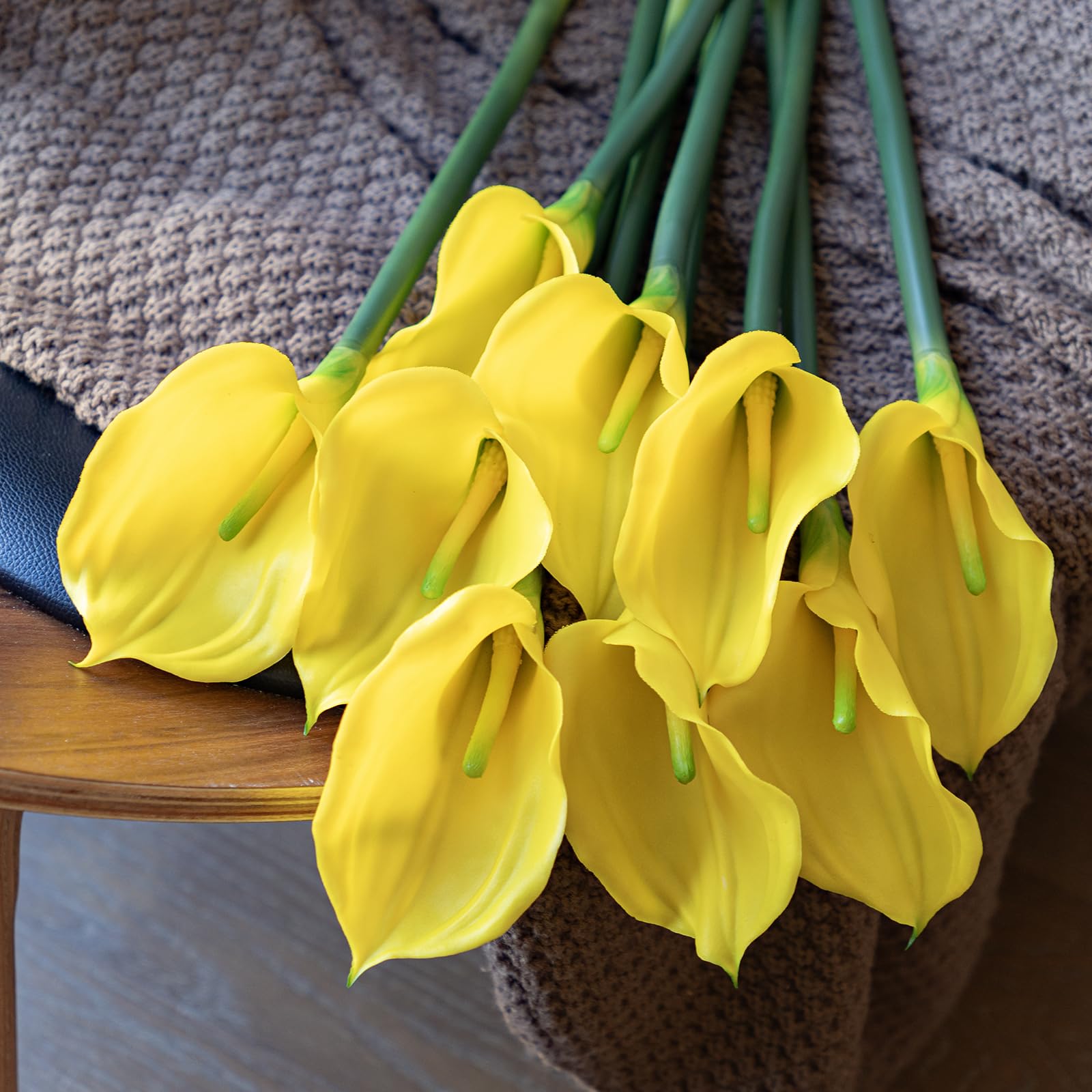 DUYONE Artificial Flowers Calla Lilly 25.6'' Large Latex Fake Bouquet Soft Real Touch Long Stem Plants 5 Pcs for Home,Living Room,Bedroom,Dining Table,Office,Weddings Party Garden Décor(Yellow)