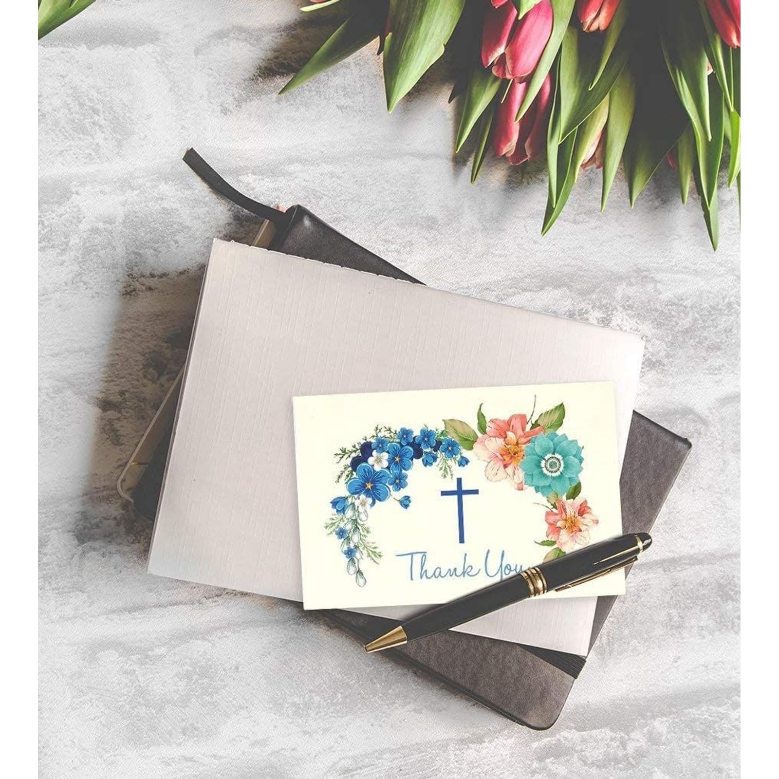 Best Paper Greetings 48 Pack Christian Thank You Cards With Envelopes, Bulk Baptism, Religious Greeting Notes for Christening, Wedding, Communion, Floral Cross Design (4 x 6 In)