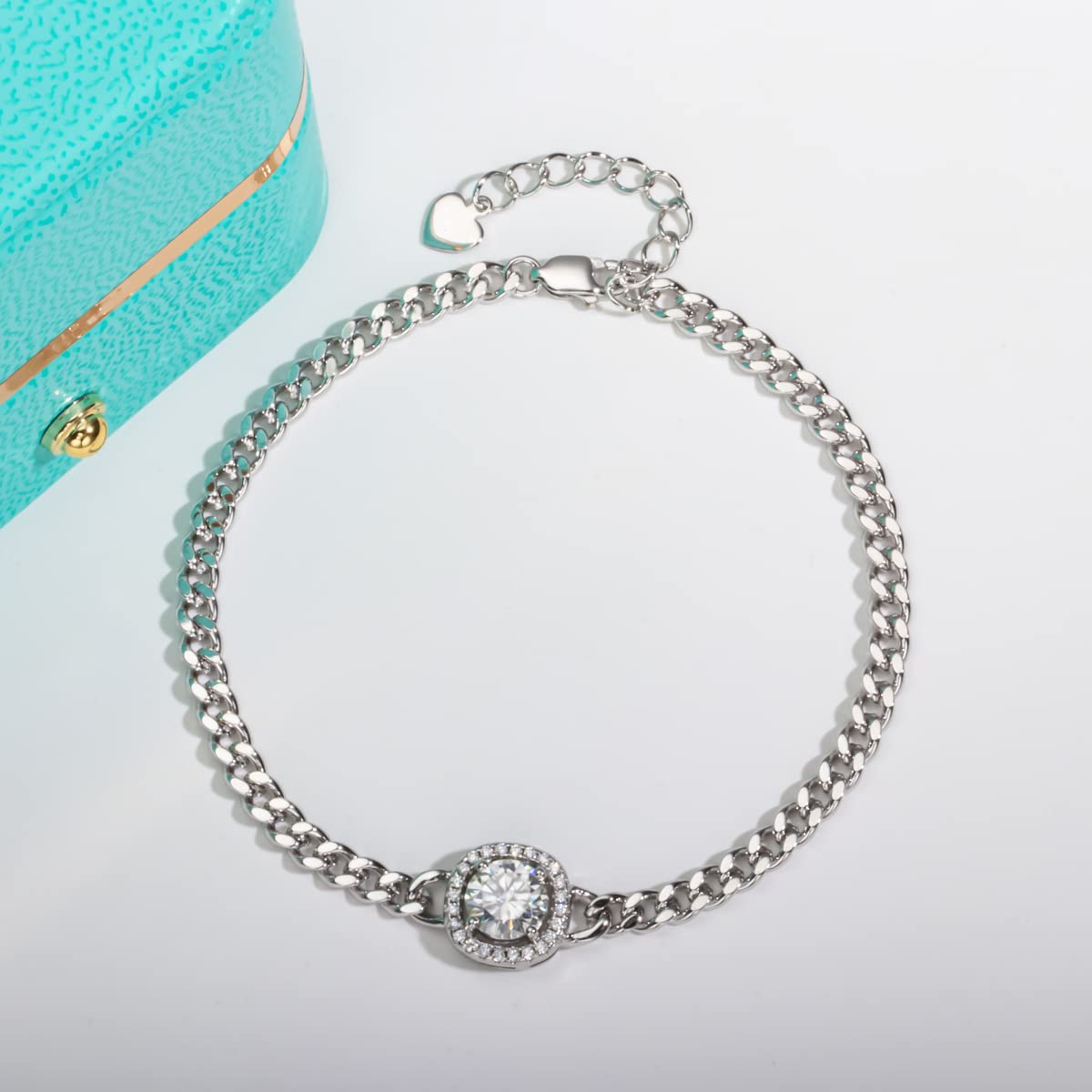 AnuClub Moissanite Cuban Bracelet,1ct D Color Lab Created Diamond 925 Sterling Silver Adjustable Bracelet, Christmas Gift for Women With GRA Certificate