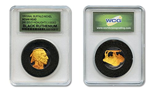 Black Ruthenium Indian Head Buffalo Nickel 2-Sided w/24KT Gold in Slabbed Holder