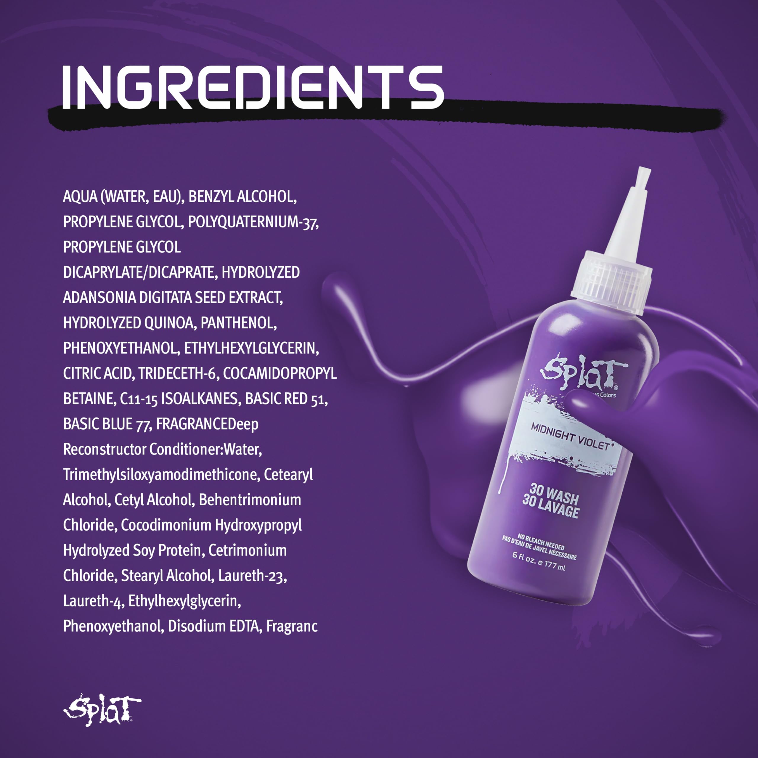 Splat Midnight Violet Semi Permanent Hair Dye Kit for Blondes, 1 Application, Includes Deep Reconstructor Conditioner, Lasts 30 Washes, No Bleach Required, Vegan & Cruelty Free Hair Color