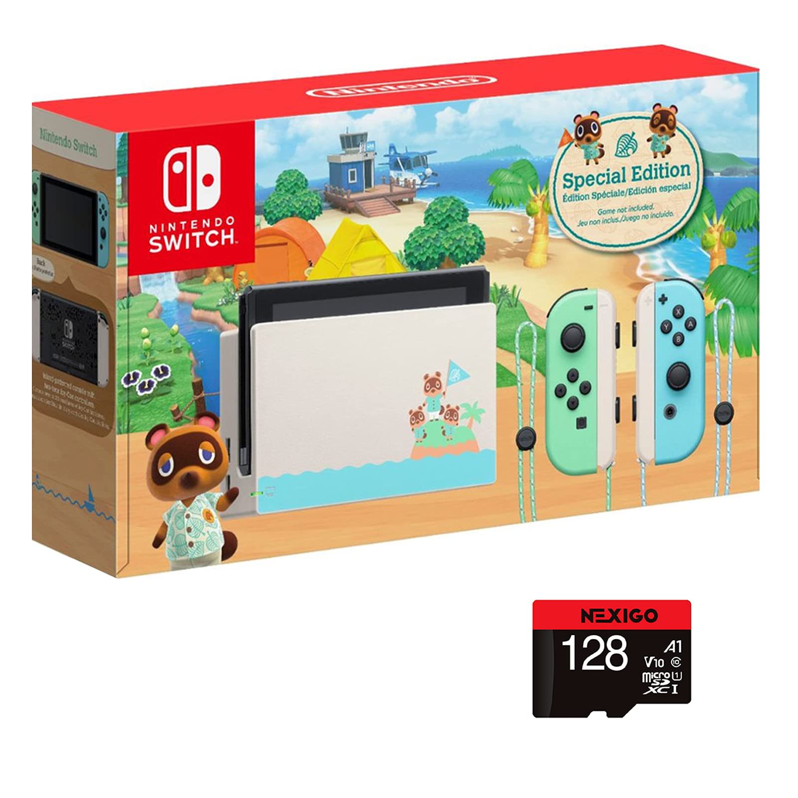 Nintendo 2021 Switch Console Family Holiday Set - Animal Crossing, 6.2" Touchscreen LCD Display, Bluetooth + 128GB MicroSD Card
