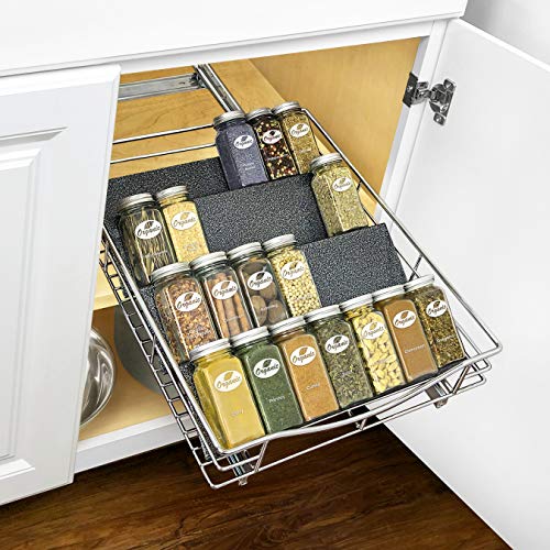 LYNK PROFESSIONALĀ® Spice Drawer Organizer - Heavy Gauge Steel 4 Tier Spice Rack - Drawer Insert Tray for Spice Jars, Herbs and Seasoning - Kitchen Cabinet Drawer Storage - Silver Metallic, Large