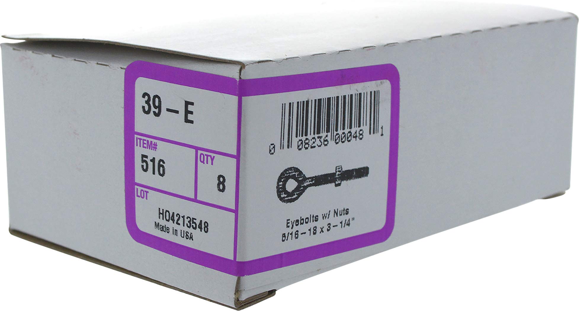 The Hillman Group 516 Eyebolts with Nuts, 5/16 x 3 1/4-Inch, 8-Pack,Zinc