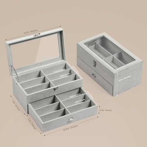AUTOARK Ice Velvet Clear Lid 12 Piece Eyeglasses Storage and Sunglass Glasses Display Drawer Lockable Case Organizer,AW-163