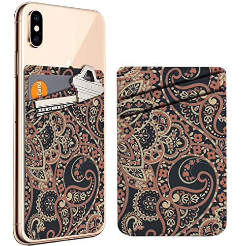 Diascia Pack of 2 - Cellphone Stick on Leather Cardholder ( Floral Ethnic Paisley Ornament Pattern Pattern ) ID Credit Card Pouch Wallet Pocket Sleeve