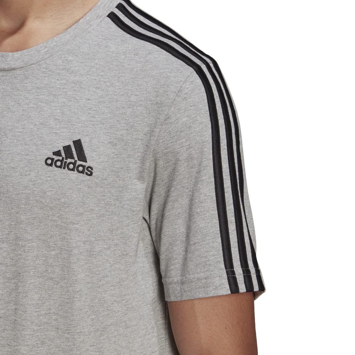 adidas Men's Essentials 3-stripes Tee, Medium Grey Heather, Medium