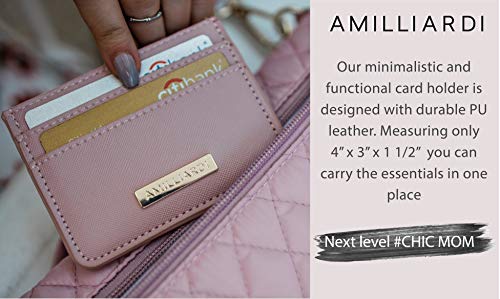AMILLIARDI Stylish Diaper Changing Pad Portable with Credit Card Holder, Changing Mat, Removable Pad for Baby, Infant, Newborn, Travel, Hook-on Shoulder Strap, 3 Zipped Pockets (Light Pink)