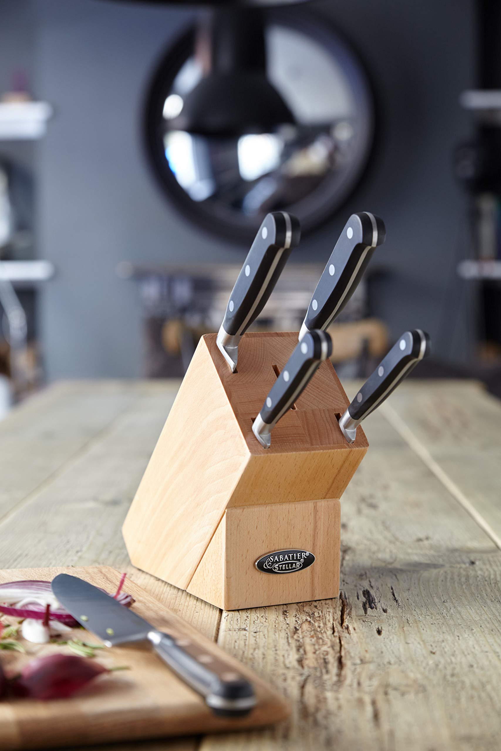 Stellar Sabatier IS60 6-Piece Set of Knives with Wooden Knife Block, Razor Sharp Stainless Steel Blades - Fully Guaranteed