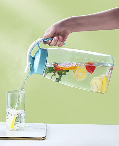 Frcctre 2 Pack Plastic Water Pitcher with Lid, 74 Oz Clear Airtight Beverage Pitcher Juice Container Water Carafe Fridge Jug for Juice, Coffee, Iced Tea, Lemonade, Heat Resistant & Shatter-proof