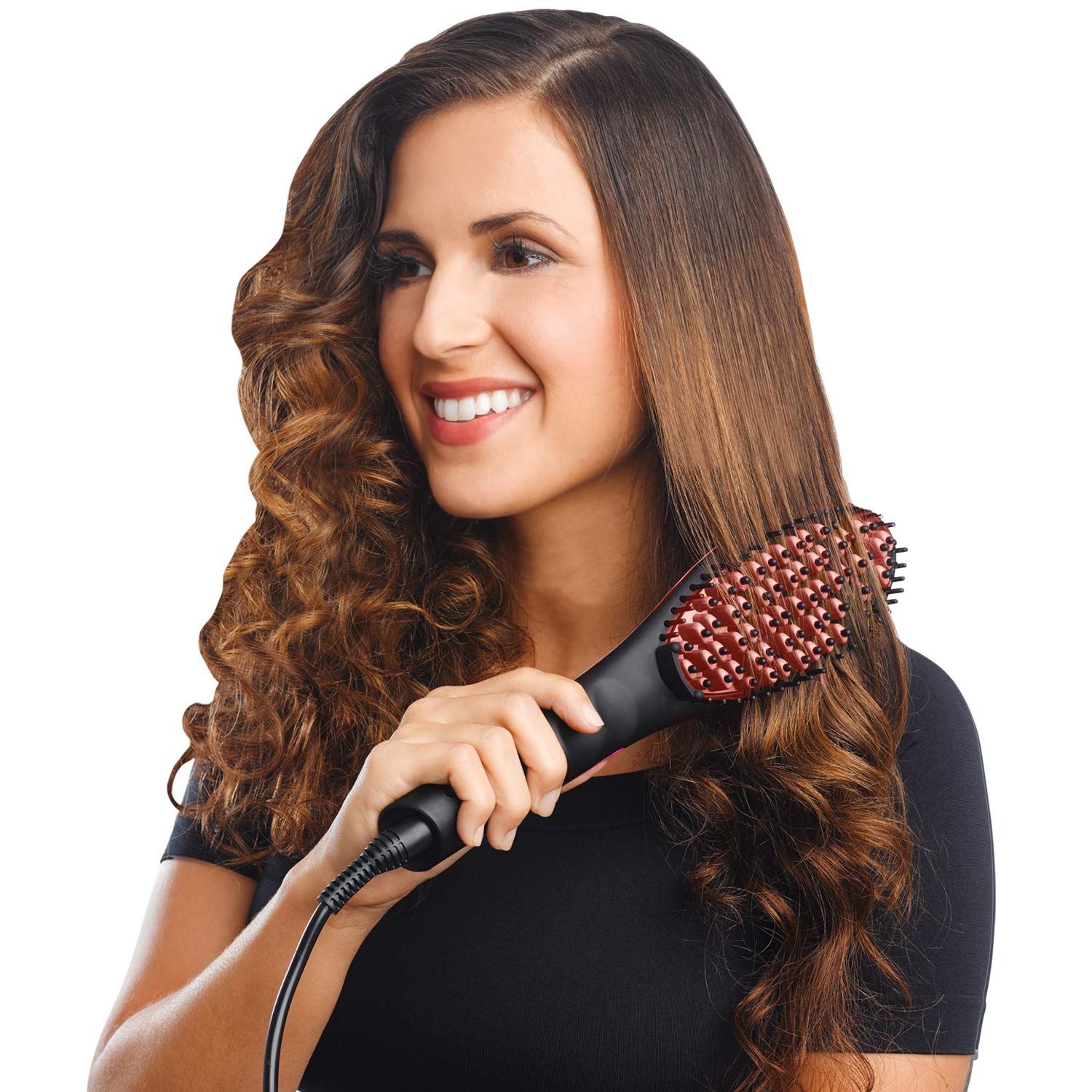Ontel Simply Straight - Ceramic Straightening Brush | Ultra Fast Heat Up, Compact, Portable, Argan Oil Infused 3D Ceramic Bristles