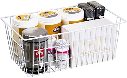 blitzlabs Wire Storage Basket Freezer Organizer Bins Refrigerator Organization Storage Baskets with Handles for Pantry, Freezer, Laundry Room, Closets, Garage, Office, Bathroom, Set of 2