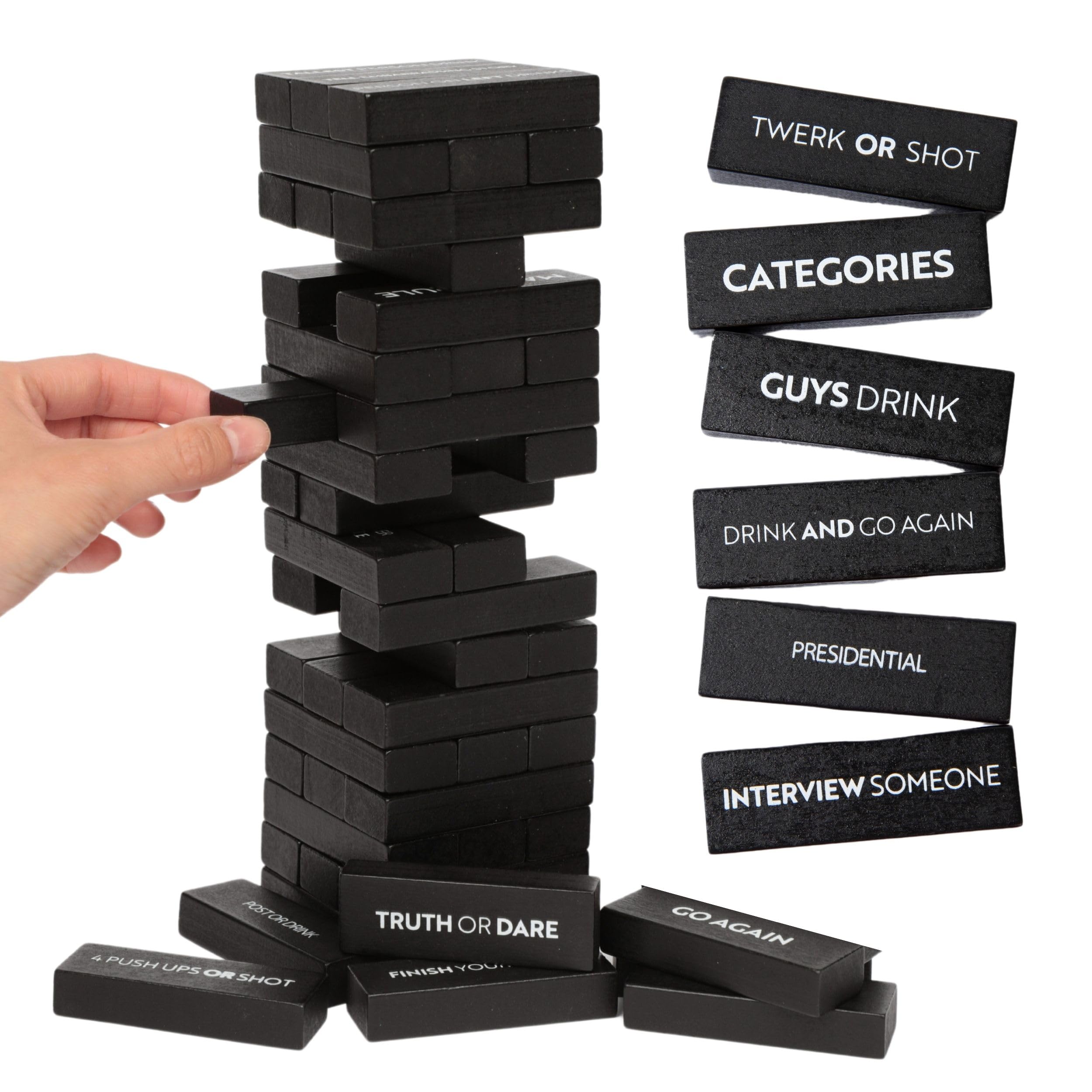Buzzed Blocks Adult Drinking Game - 54 Blocks with Hilarious Commands and Games on 40 of Them | Perfect Pregame Entertaining Party Starter Game | Novelty Funny Gift (Black)