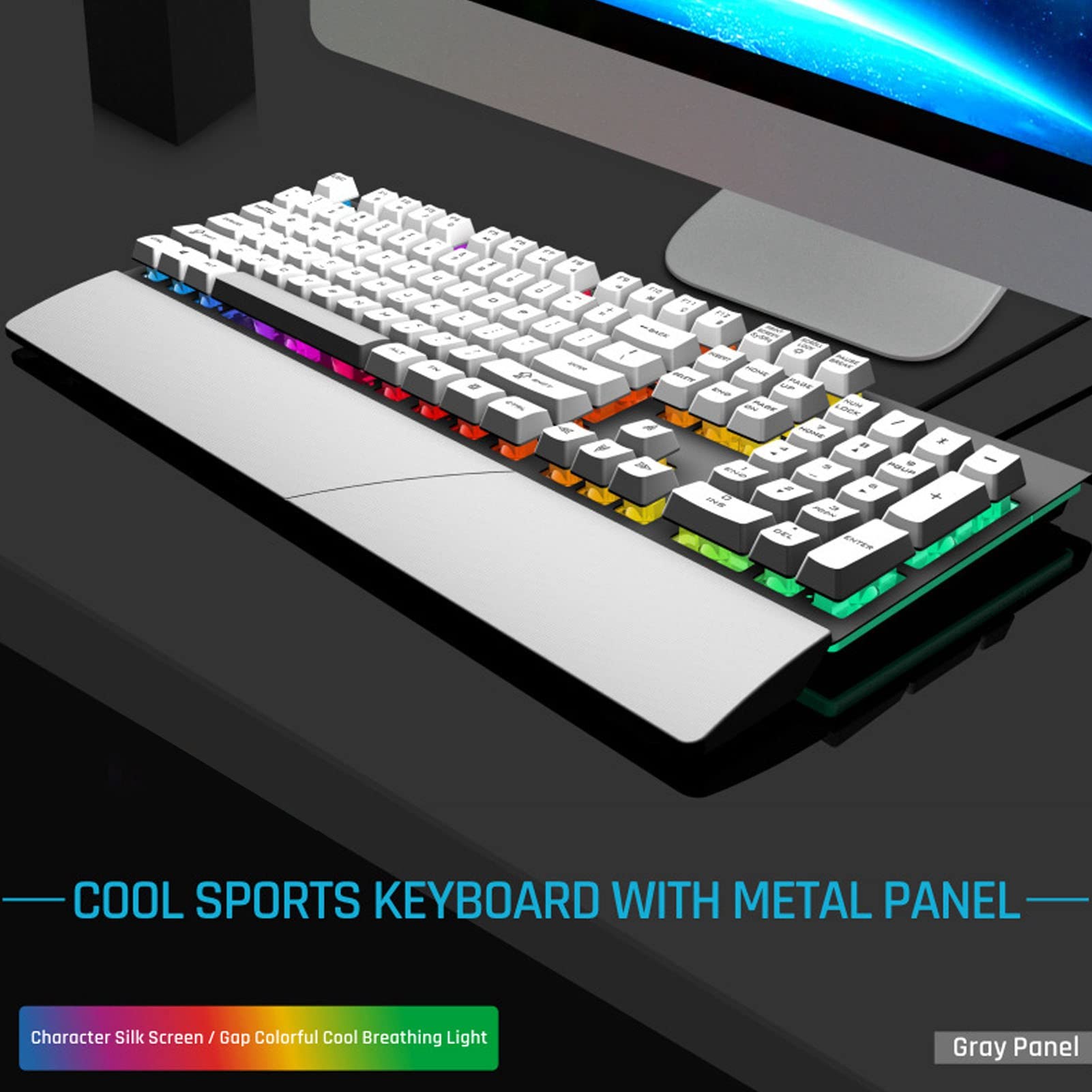 Acogedor Mechanical Gaming Keyboard, RGB Backlight USB Wired 104 Keys Mechanical Feeling Keyboard with Wrist Rest for Home Office Gaming(GK60 Keyway White)