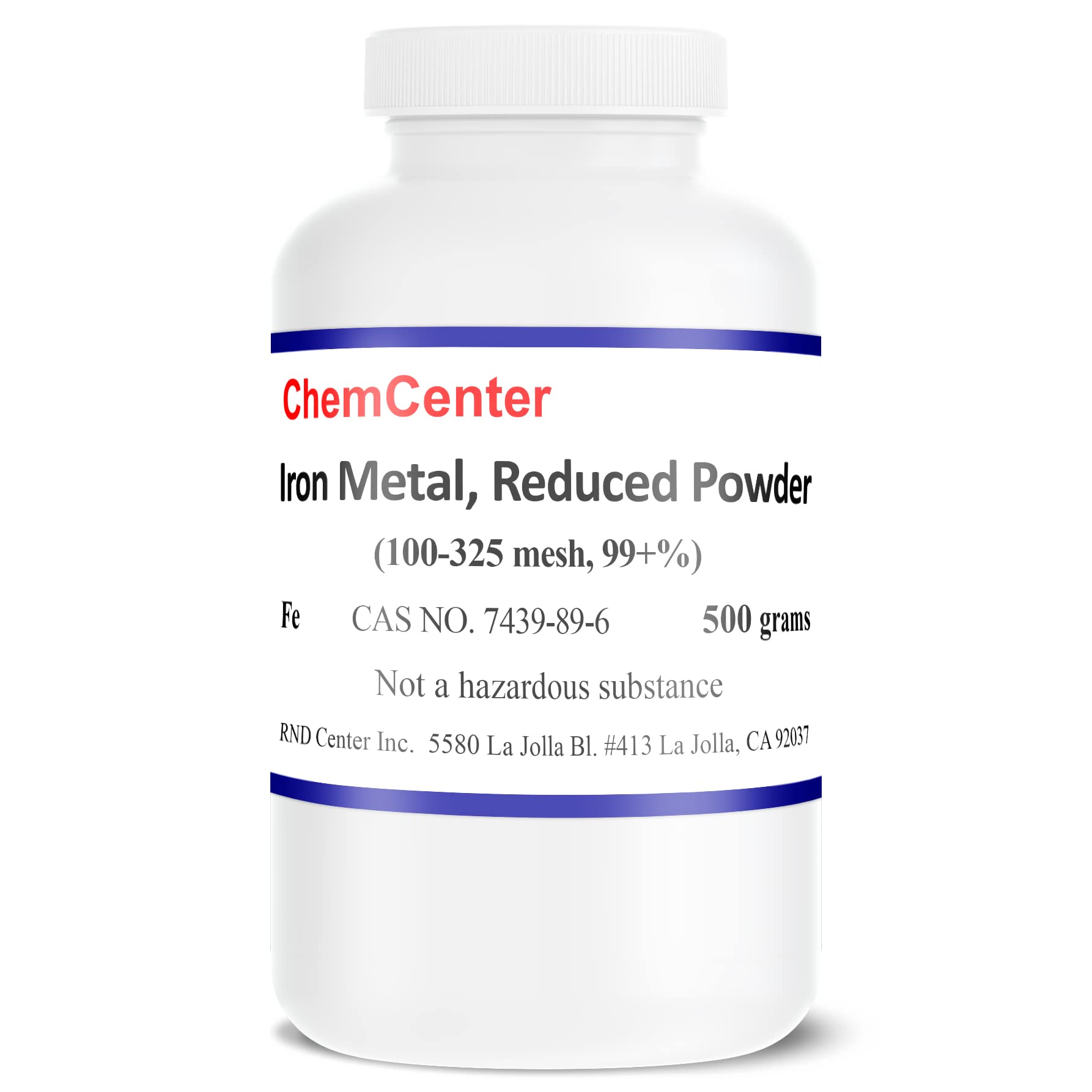 Iron Metal, Powder, 99% min., 100-325 mesh, 500 Grams