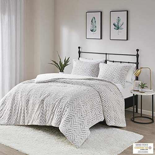 Madison Park Adelyn Ultra Soft Plush Faux Fur Chevron 3 Pieces Bedding Sets Bedroom Comforters, King/Cal King, Ivory