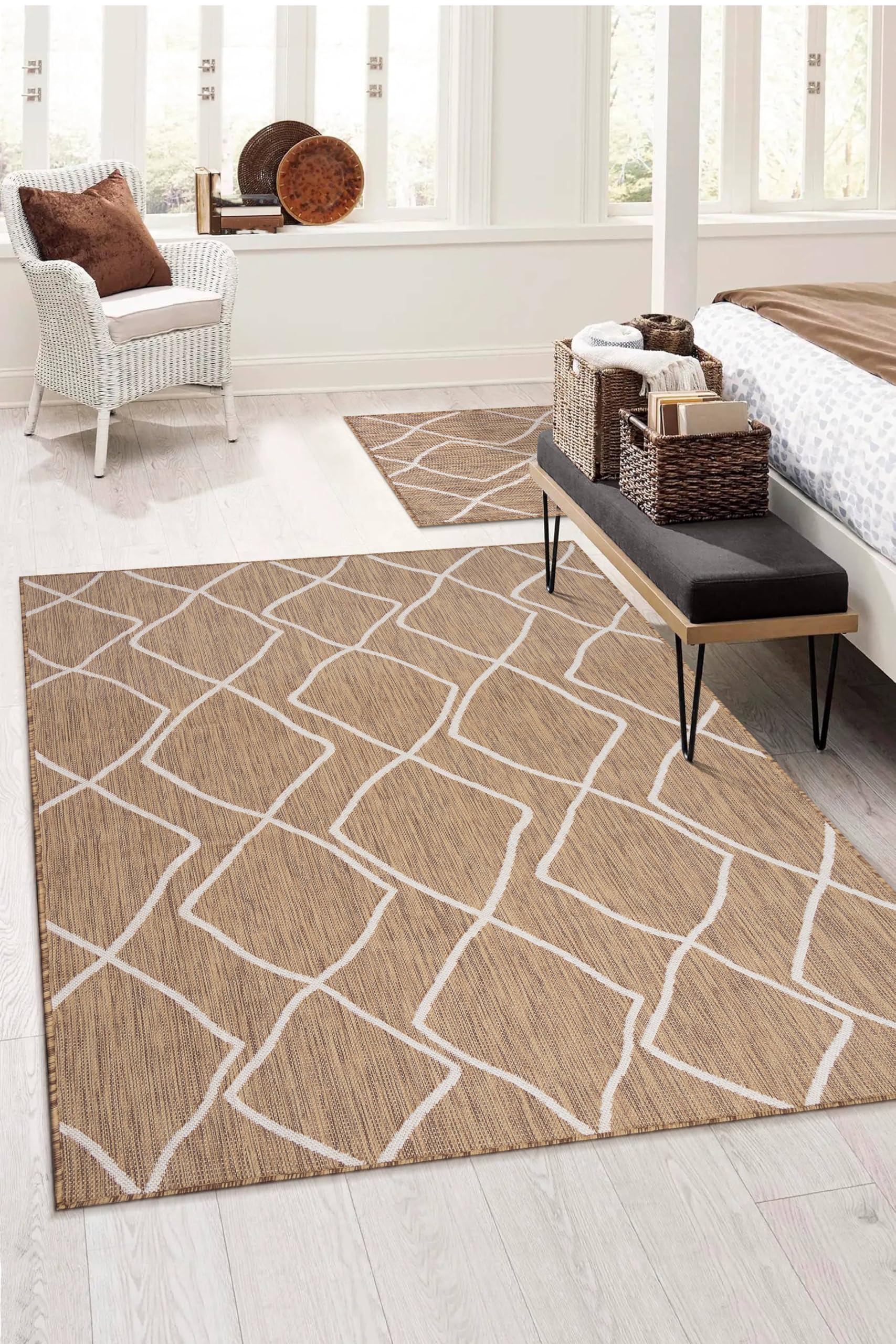 Adiva Rugs Outdoor Indoor Area Rug, Weather Resistant, Easy to Clean, Stain Resistant Floor Mat for Dining Room, Backyard, Deck, Patio (WOODEN, 5' x 7')