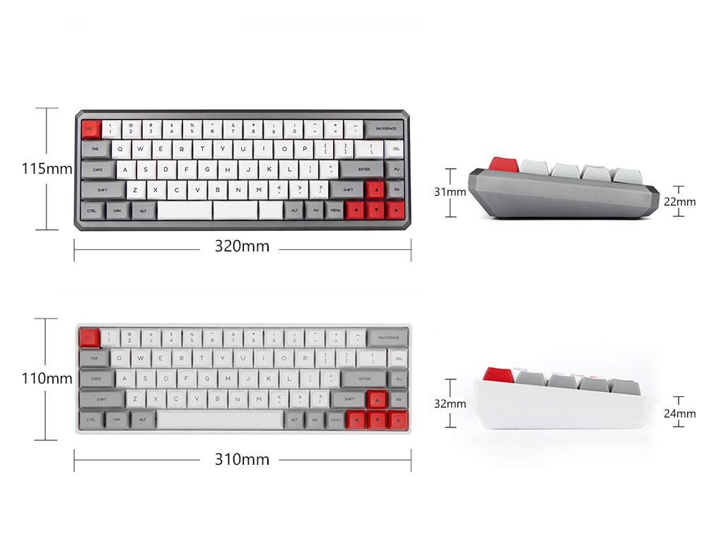 EPOMAKER GK68XS 68 Keys Hot-swap RGB Bluetooth5.1 Wireless/Wired Mechanical Keyboard with Split Spacebar Module, 1900mAh Battery, Dye-subbed PBT GSA Keycaps (Gateron Brown Switch, Grey White)