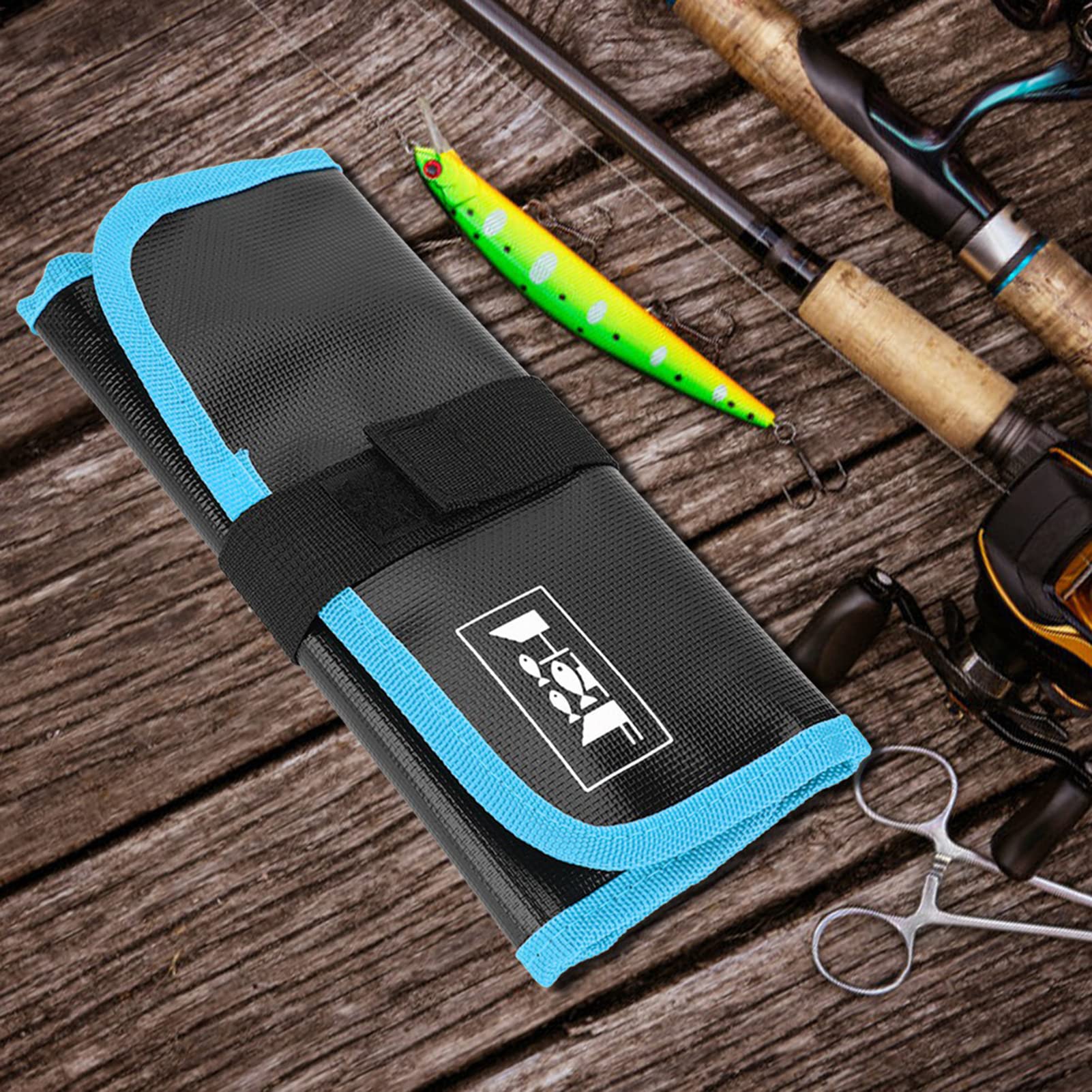Alomejor Fishing Equipment Bag Waterproof Pockets Storage Spoons Baits Jigs Cast Lure Pouch for Outdoor Fishing(Blue)