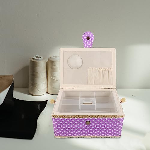 Sewing Storage Organizer with Lid Double-Layer Sewing Box Organizer Accessories Storage Bag Sewing Gifts for Kit, Scissors, Thread, Pins, Needles, Clips Purple
