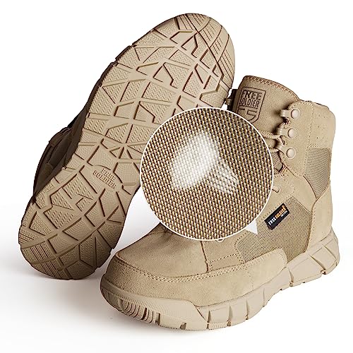 FREE SOLDIER Men's Tactical Boots 6 Inches Summer Lightweight Breathable Desert Boots with Thin Durable Fabric (Tan, 10)