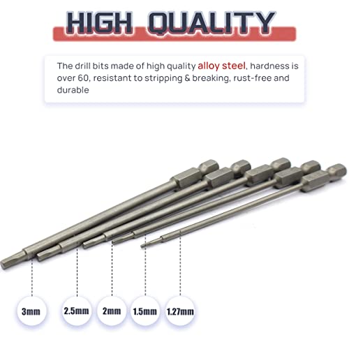 HOPLEX 5PCS RC Hex Bit 1.27mm 1.5mm 2.0mm 2.5mm 3.0mm Hex Head Allen Wrench Drill Bit Set for Screwdrivers Electric Screwgun/Power Drill