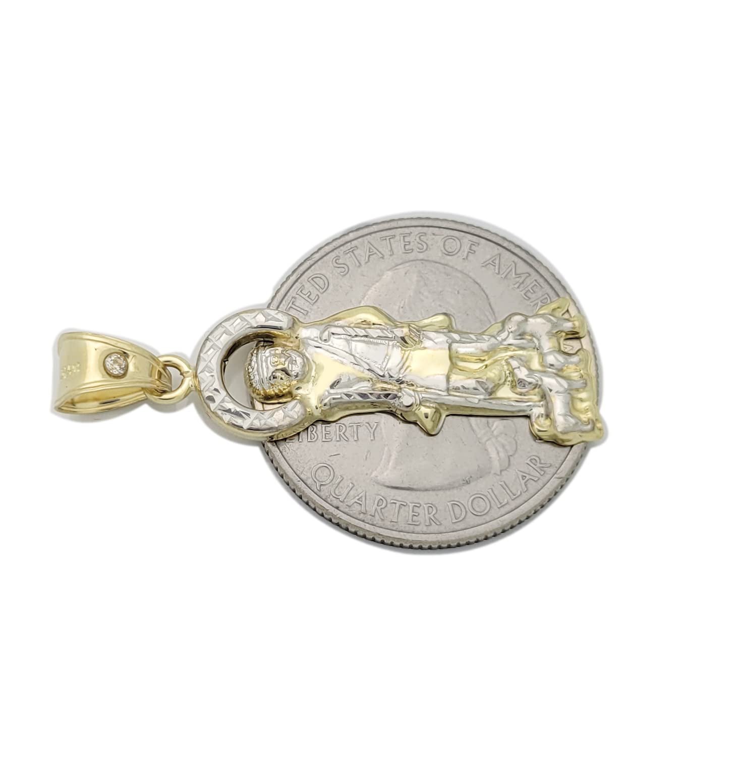 AMZ Jewelry 10K Yellow Gold Saint Lazarus Pendant Charm Patron Pendant Lazarus Closed Back 1.4 inch