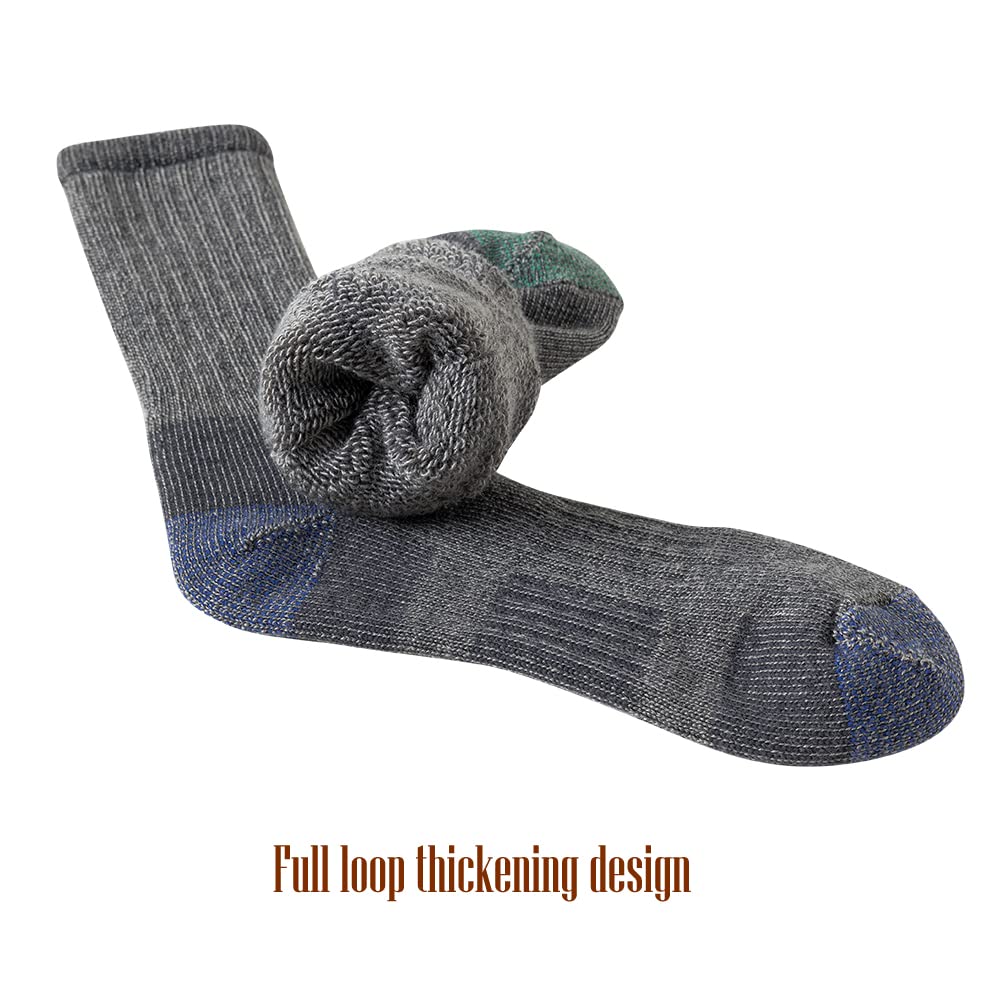 ACOL 78% Merino Wool Socks for Men Reinforced Toe Heel Thick Moisture Wicking Terry-Loop Cushioned Outdoor Hiking Running