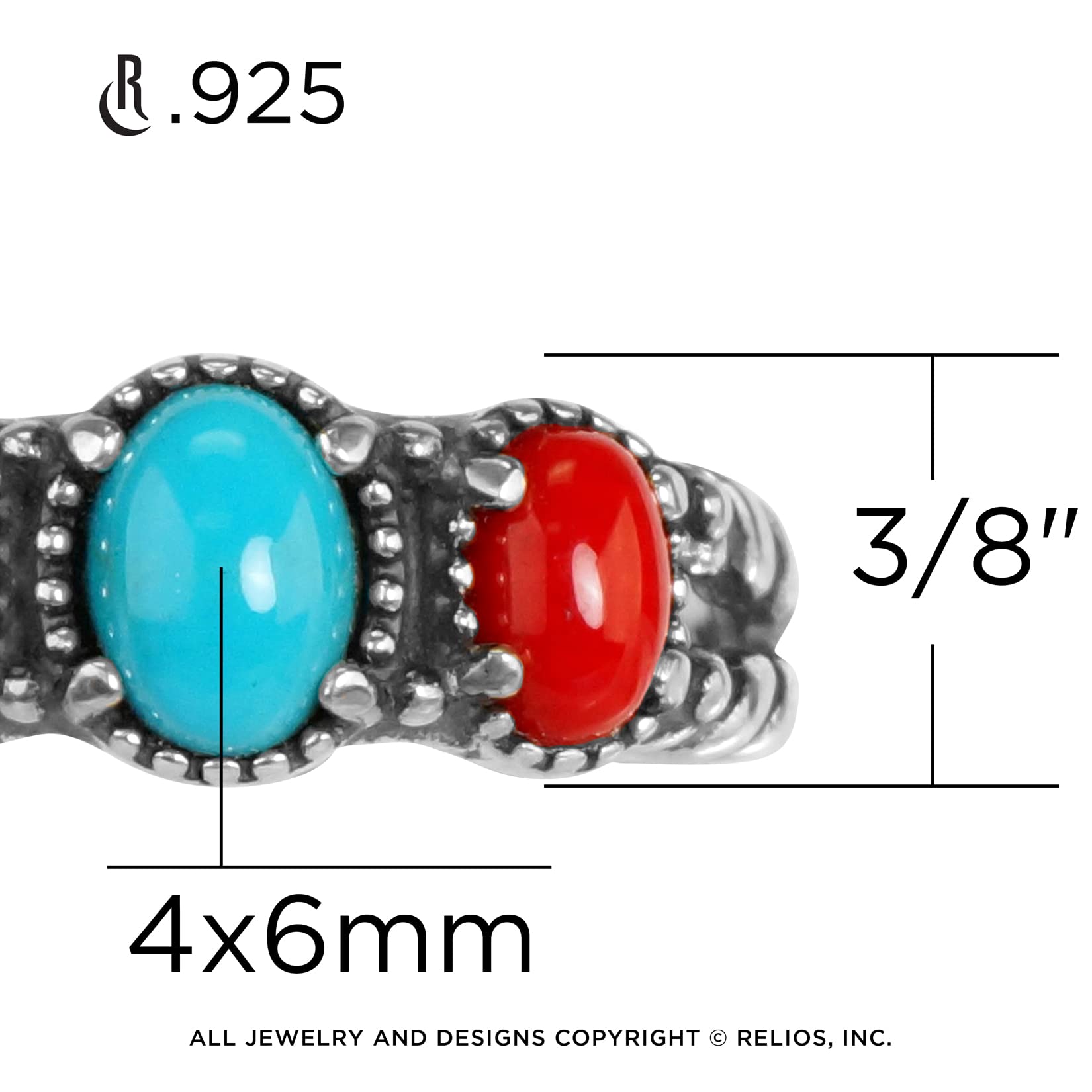 American West Jewelry Sterling Silver Women's Ring Red Coral & Blue Turquoise Gemstone 3-Stone Design Size 5