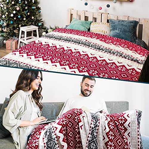 PAVILIA Christmas Throw Blanket | Holiday Christmas Red Fleece Blanket | Soft, Plush, Warm Winter Cabin Throw, 50x60 (Red Snowflakes)