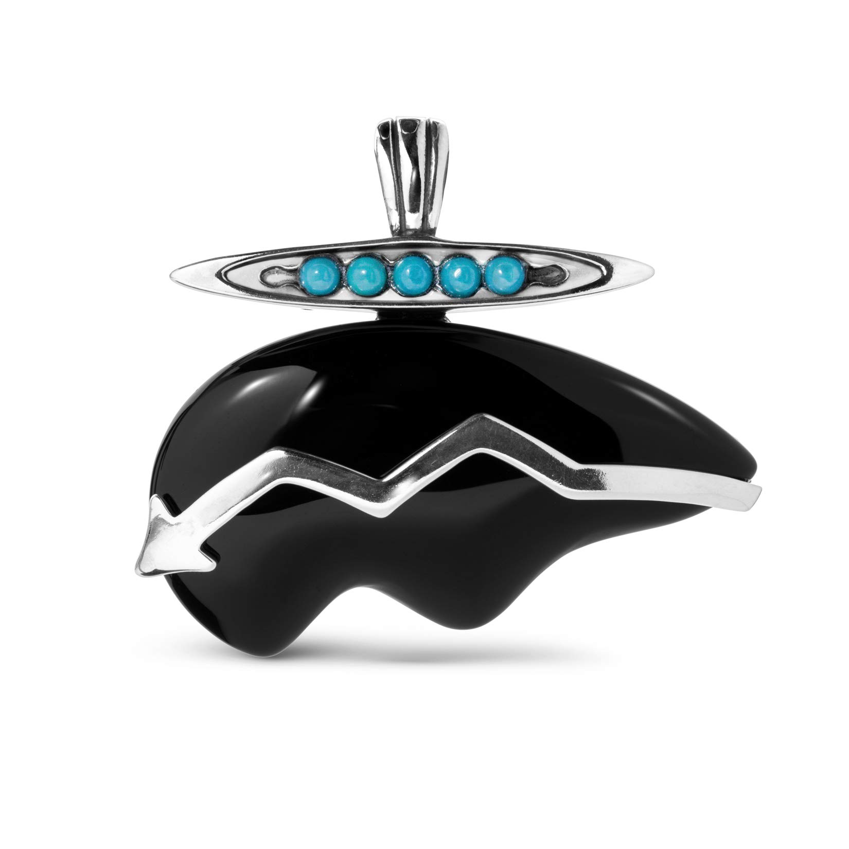 American West Sterling Silver Black Agate and Turquoise Gemstone Spirit Bear Pendant Enhancer