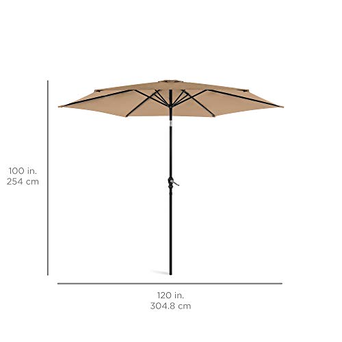 Best Choice Products 10ft Outdoor Steel Polyester Market Patio Umbrella w/Crank, Easy Push Button, Tilt, Table Compatible - Tan