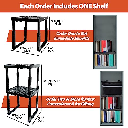 Piffny Locker Organizer Shelf, Adjustable Width and Height, Stackable, Ideal Locker Shelf for School, Office, Gym Lockers, or Even Kitchen Cabinets & Under Sink Organization (Black)