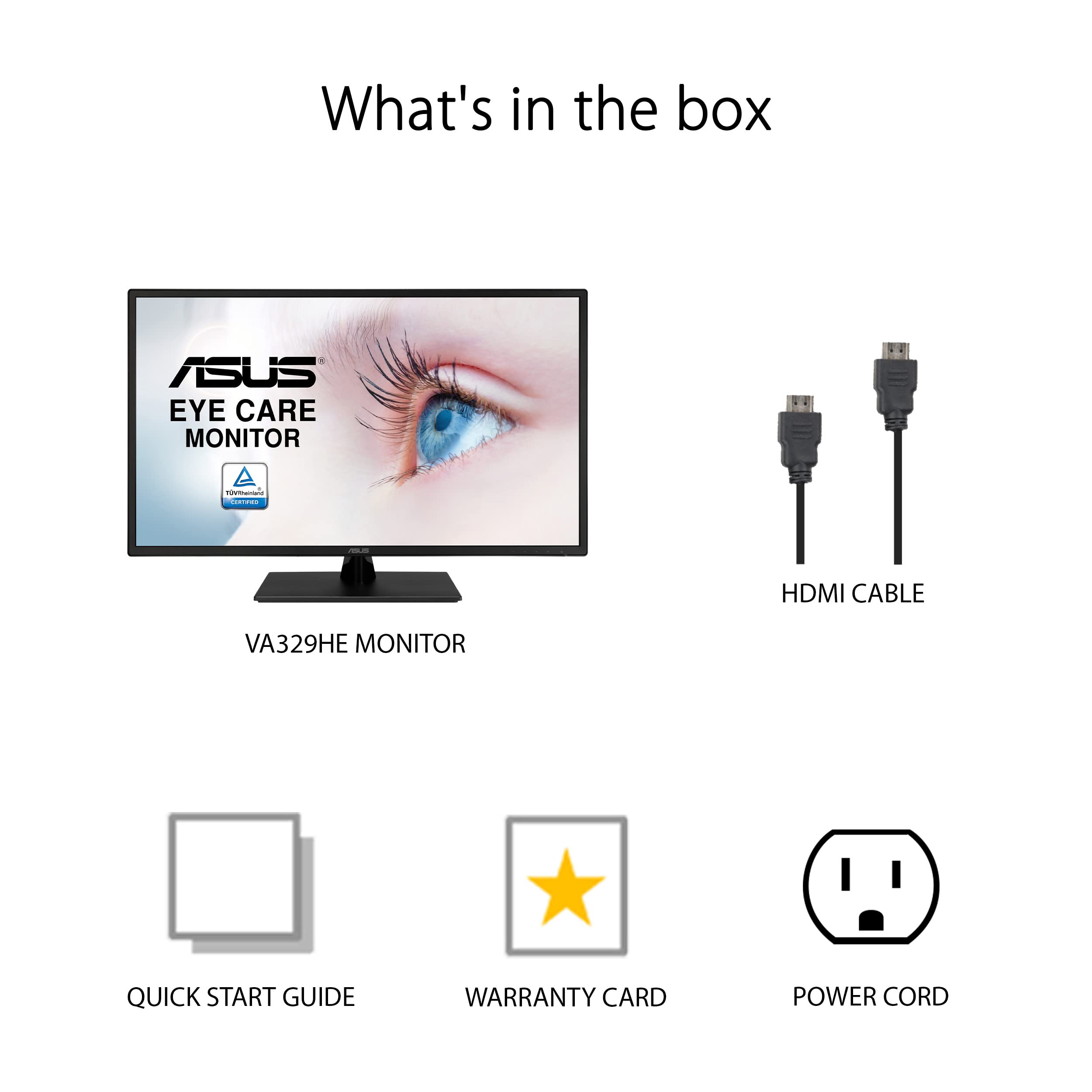 ASUS 31.5” 1080P Monitor (VA329HE) - Full HD, IPS, 75Hz, Adaptive-Sync, Eye Care, Low Blue Light, Flicker Free, HDMI, VGA, Wall Mountable, Tilt Adjustable (Renewed)