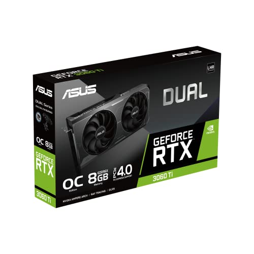 ASUS Dual NVIDIA GeForce RTX 3060 Ti OC Edition Graphics Card (PCIe 4.0, 8GB GDDR6X Memory, HDMI 2.1, DisplayPort 1.4a, 2-Slot Design, Axial-tech Fan Design, 0dB Technology, and More)