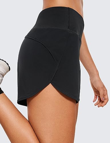 CRZ YOGA High Waisted Running Shorts for Women - 4'' Liner Gym Athletic Workout Shorts with Zipper Pockets Breathable Black Medium
