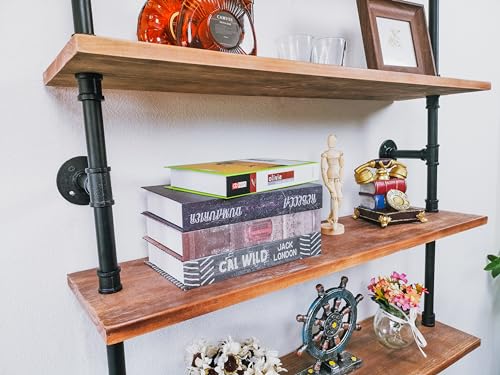 Anynice 6 Tier Industrial Ladder Pipe Shelf Bookcase, Rustic Wall Mounted Pipe Bookshelves for Decor and Storage
