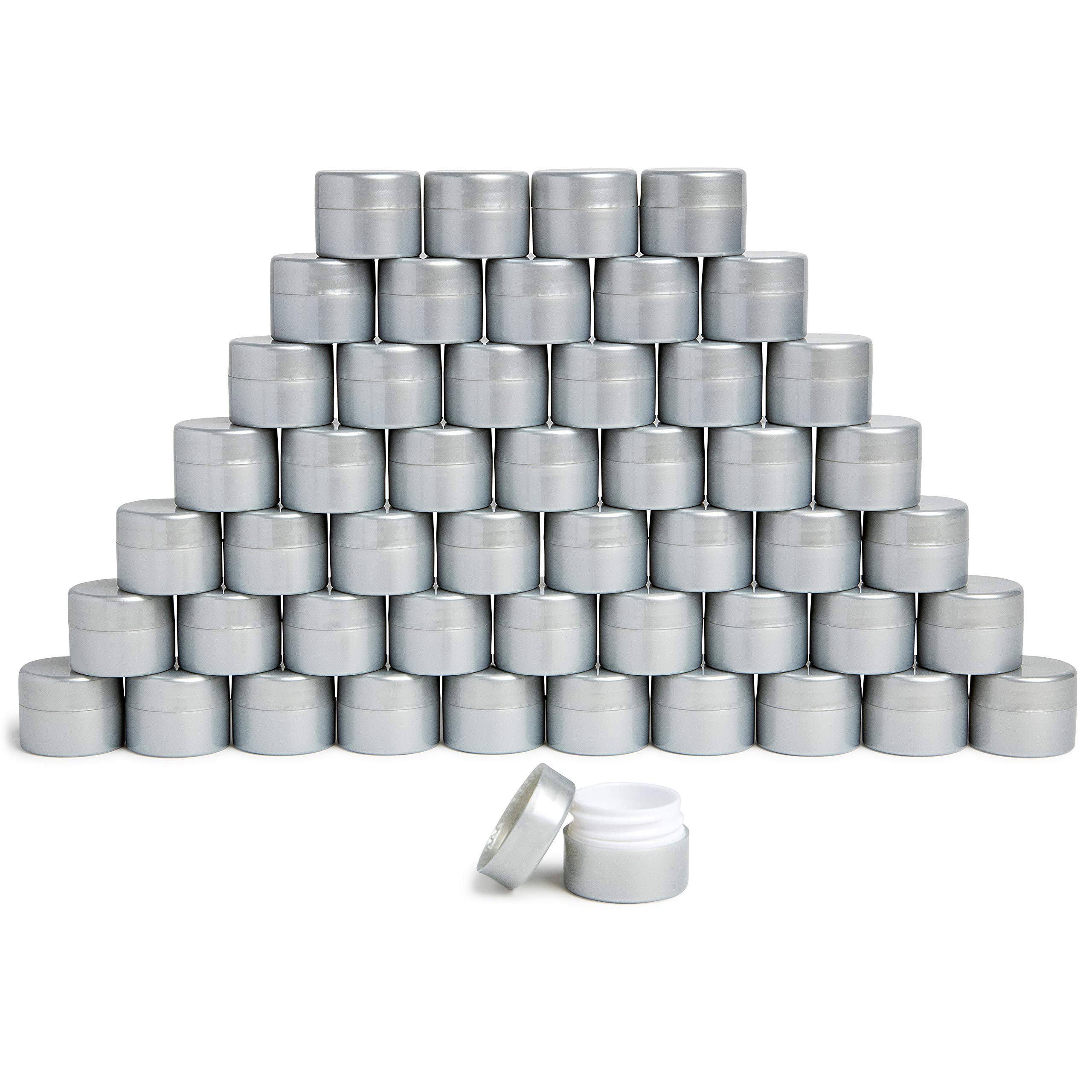 MHO Containers | Pearlized Plastic Cosmetic Jars - Double-Walled Screw-on Refillable 7 gram/0.25oz - Set of 50 (Pearl)