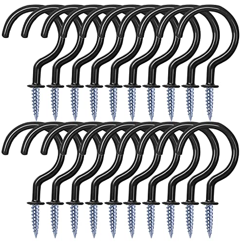 WaterLuu 20 Pack 2.9 Inch Heavy Duty Ceiling Hooks Plant Hooks Vinyl Coated Screw-in Wall Hooks, Kitchen Hooks, Cup Hooks Great for Indoor & Outdoor Use(20 Black