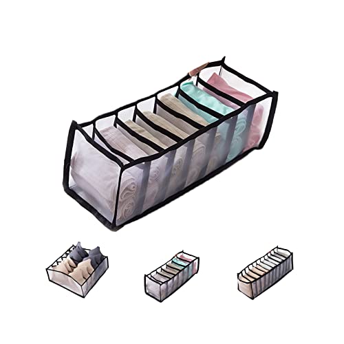 BlackeEight Foldable Underwear Drawer Organizer,6/7/11 Grid Mesh Nylon Closet Clothes Dividers Dresser Compartments for Bras Socks Underpants Panties and Ties (Black Panties Style)