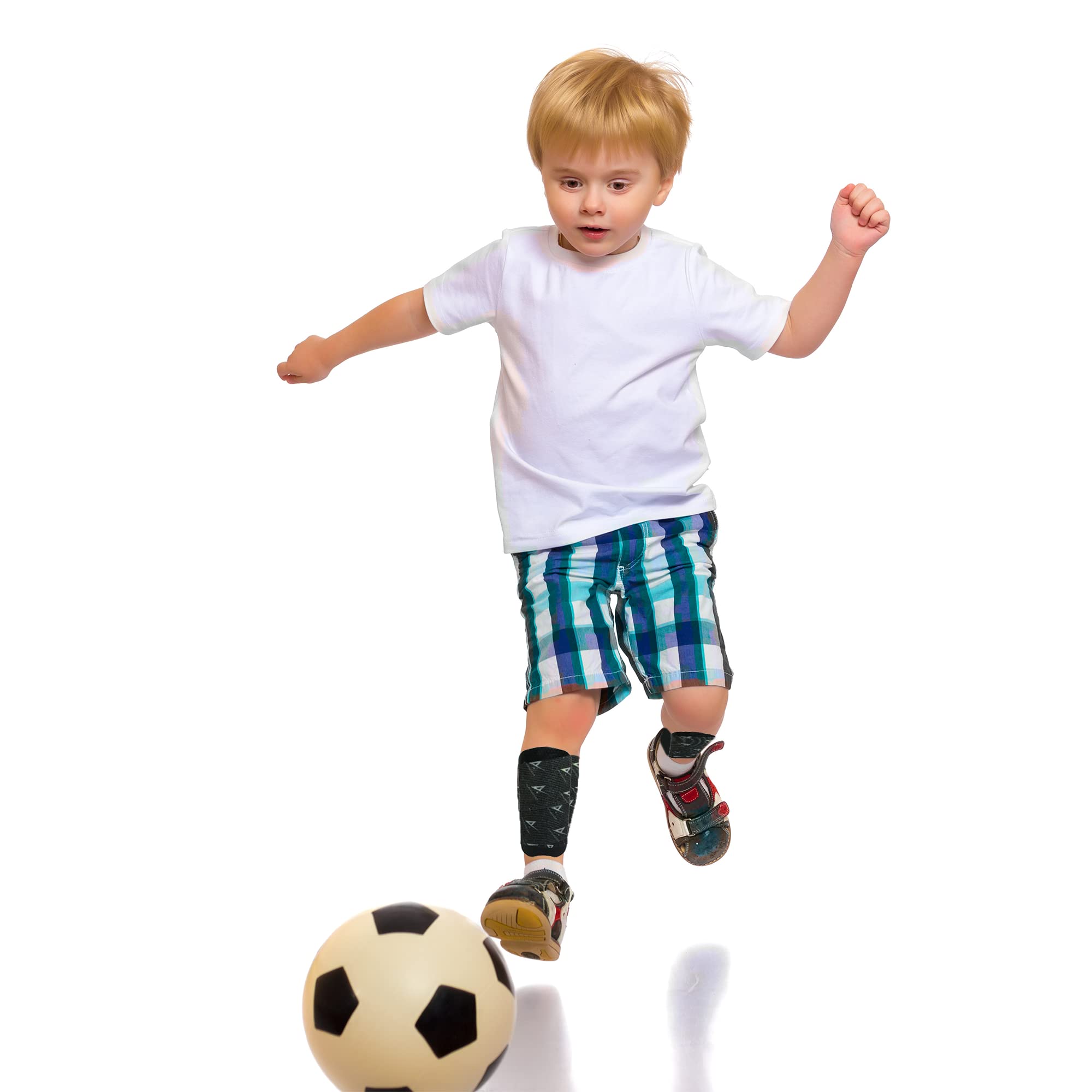 Alpha Soccer Youth Shin Guards - Soccer Protective Gear, Lightweight Shin Guard Set with Single Straps (S/M, Messi Stickers)