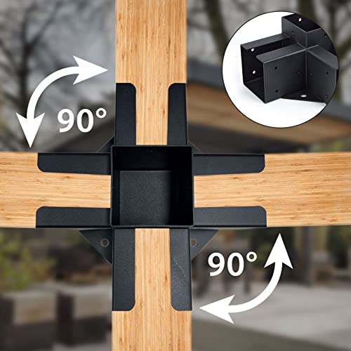 Wood Stand Kit with Steel Brackets 5-Way Right Angle Corner Bracket or 4x4(Inner Size 3.5"*3.5") Lumber with Screws Black Powder-Coated Steel Pergola/Gazebo Kit