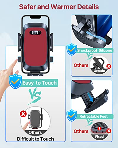 HTU Car Phone Holder Mount [Patent & Safety Certs] [Military Steel Clip & Super Suction Cup] Universal 3 in 1 Cell Phone Holder for Car Dashboard Windshield Vent Car Mount for iPhone Samsung Google