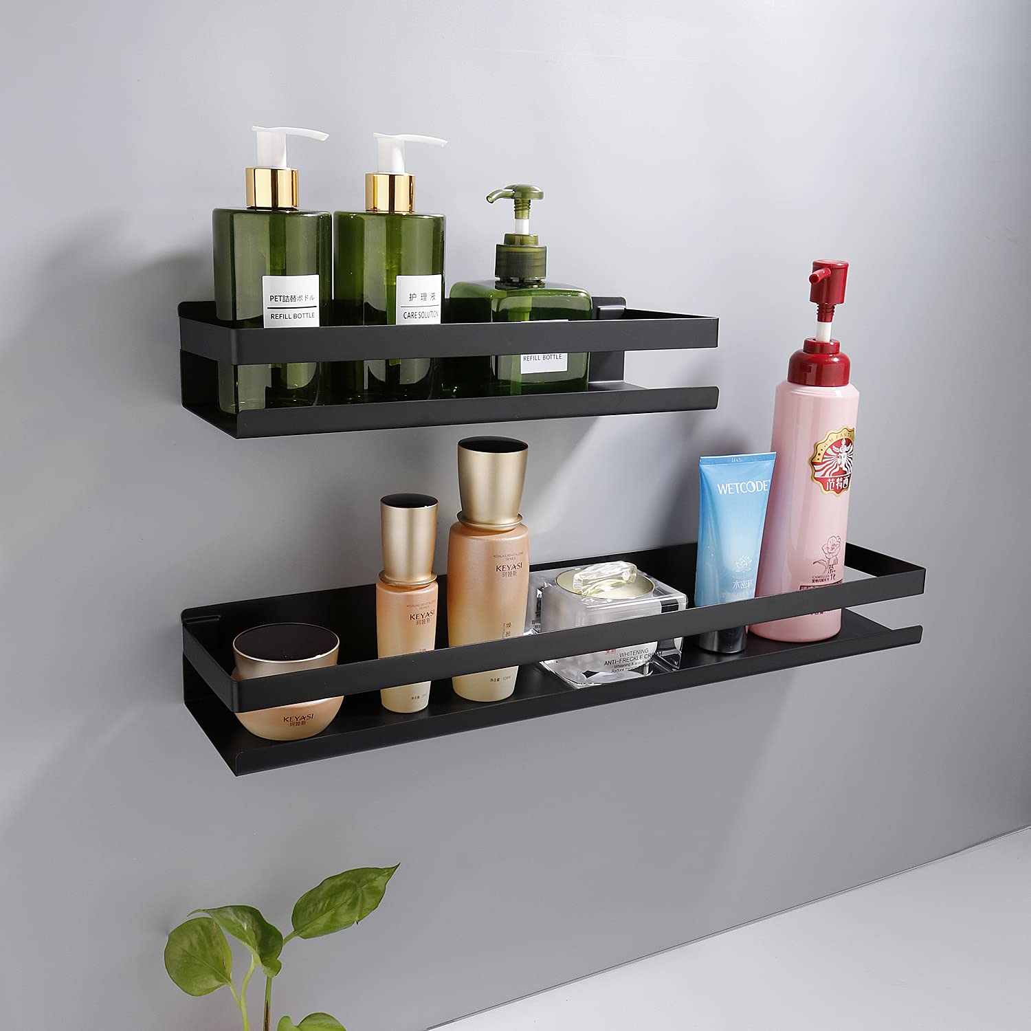 Taspooke 20cm Hole-free spice rack, kitchen wall-mounted seasoning rack,304 stainless steel practical storage rack, toilet cosmetic storage rack, toiletry storage rack (40cm+ black)