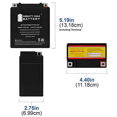 Mighty Max Battery YTX7L-BS 12V 6Ah Battery Replacement for HTX7L-BS, 44024 CTX7L-BS