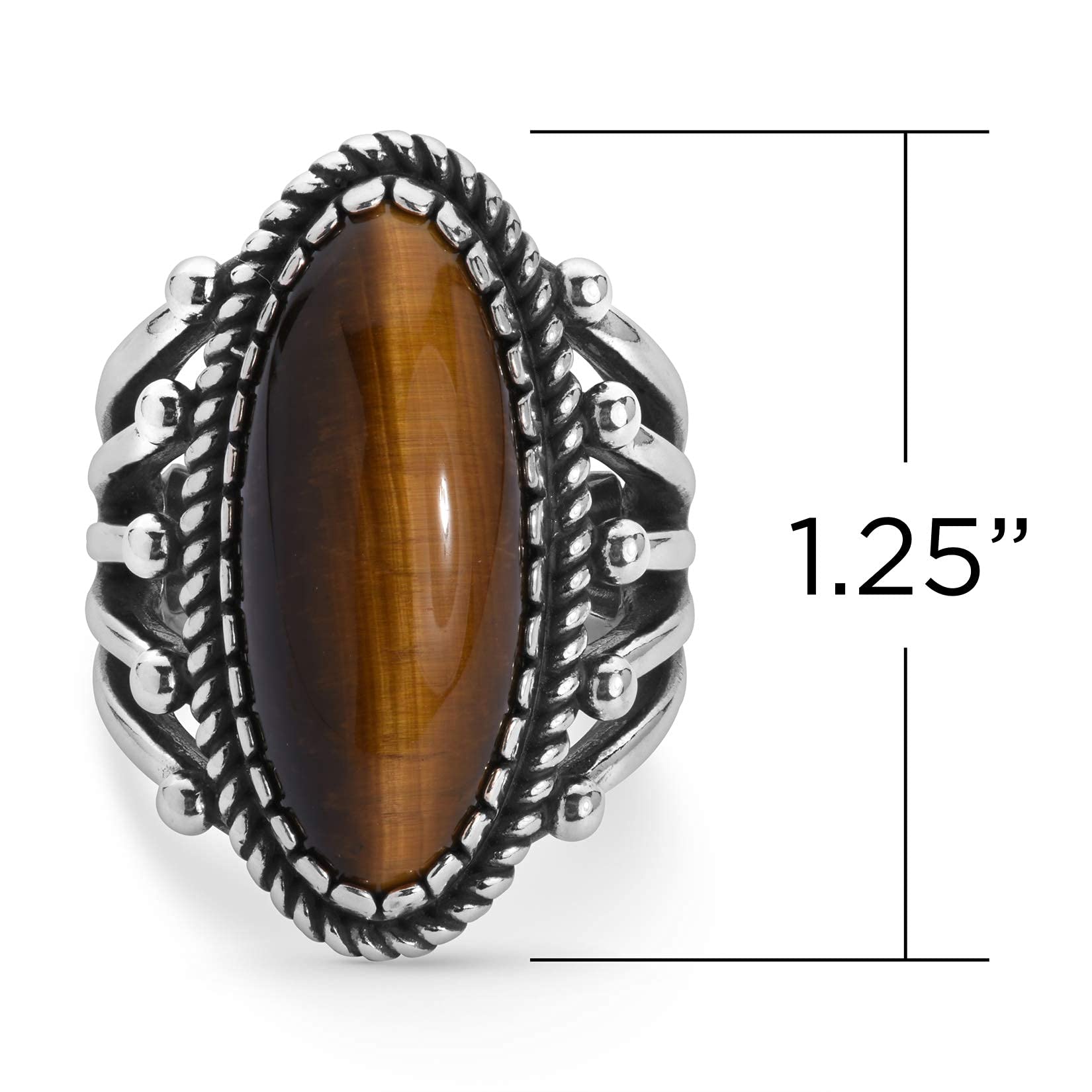 American West Sterling Brown Tiger's Eye Gemstone Oval Ring Size 6