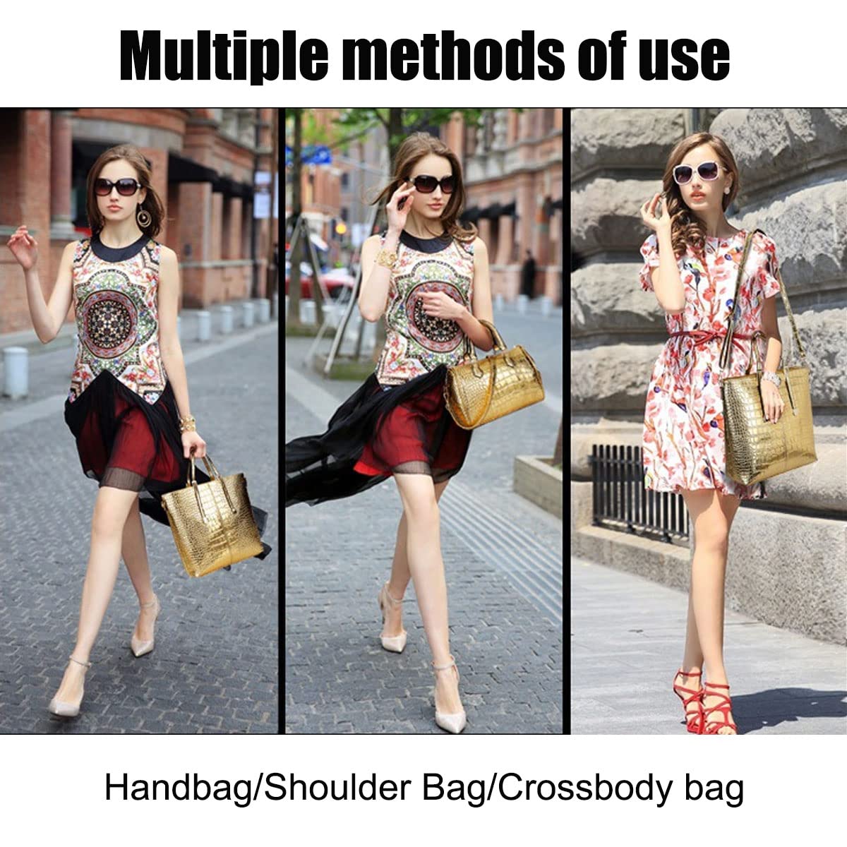 XingChen 3-PC Women PU Handbag+Shoulder Bag+Clutch Crocodile Pattern Top Handle Fashion Satchel Tote Purse Black