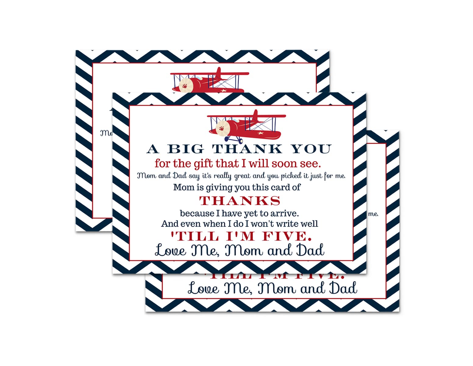Paper Clever Party Airplane Baby Shower Thank You Postcards (15 Pack) Boys Notecards Only - Eco-friendly Postal Note with Message from Newborn – Adventure Travel Red Blue – Printed 4x6